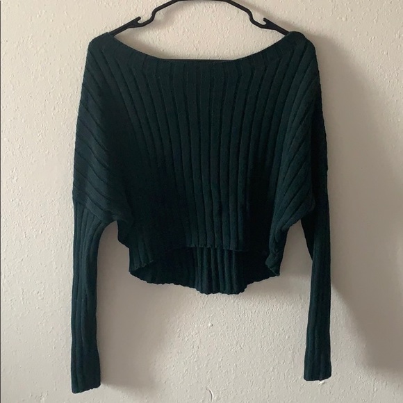 Express | Tops | Dark Green Off The Shoulder Crop Sweater | Poshmark